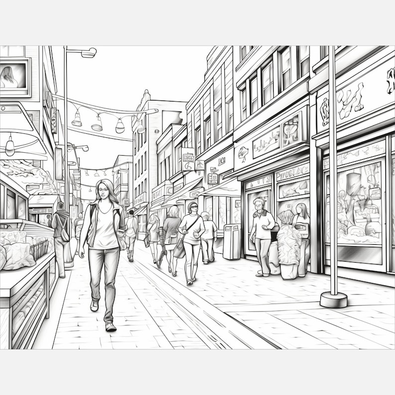 50 Street Scenes Colouring Pages for Adults Urban City Streets With ...
