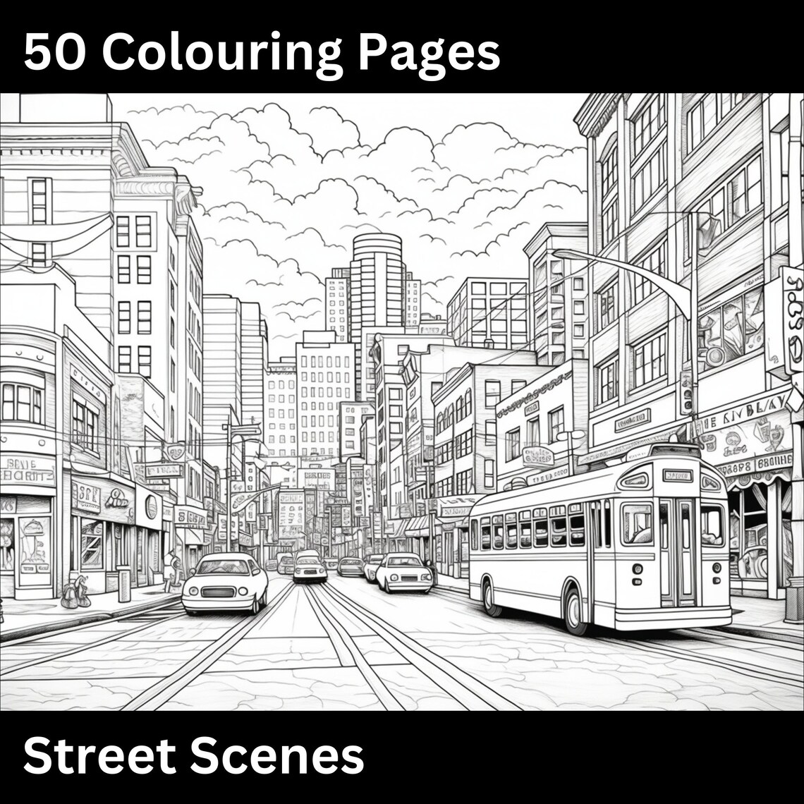 50 Street Scenes Colouring Pages for Adults Urban City Streets With ...