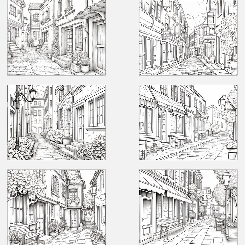 50 Urban Street Scenes Coloring Pages for Adults (PDF Download) - Etsy