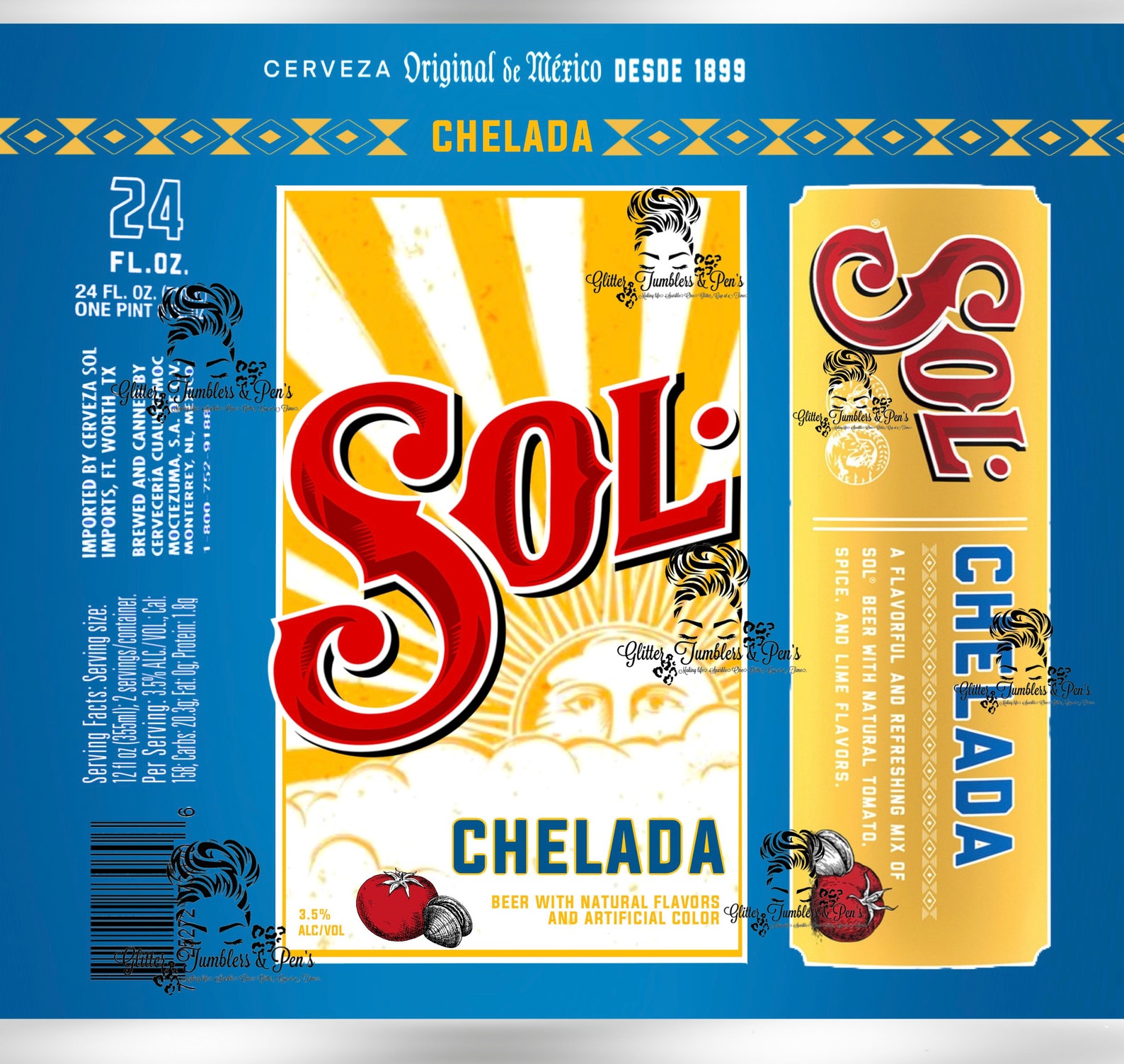 Sol Chelada wrap Diseño 20oz Alto Flaco | Etsy