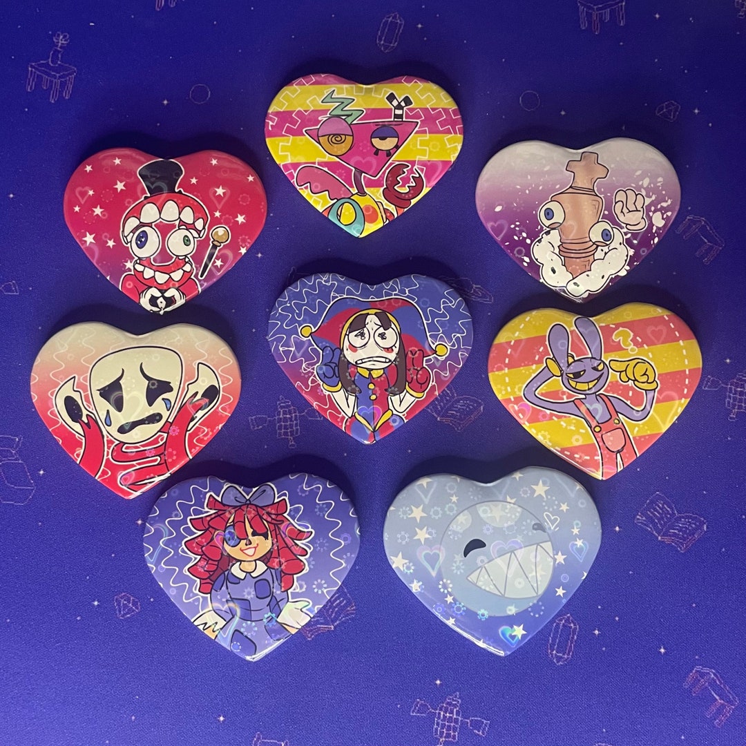 The Amazing Digital Circus Character Holo Heart BUTTONS - Etsy Canada