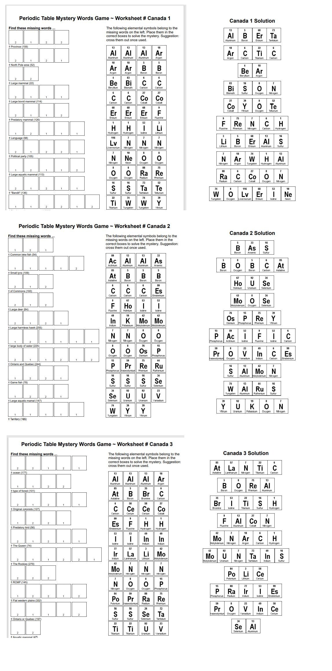 Periodic Table Word Game Worksheets About Canada - Etsy
