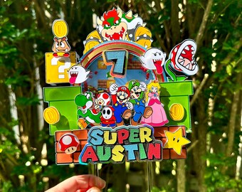 Super Mario 3D Cake Topper Shaker Banner Cupcake Toppers Colouring Book ...