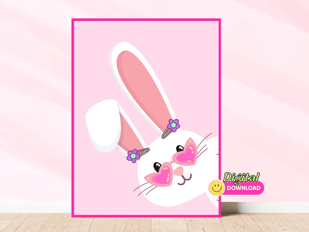 Pink Bunny Print, Easter Bunny Printable, Bunny Glasses Print, Cute ...