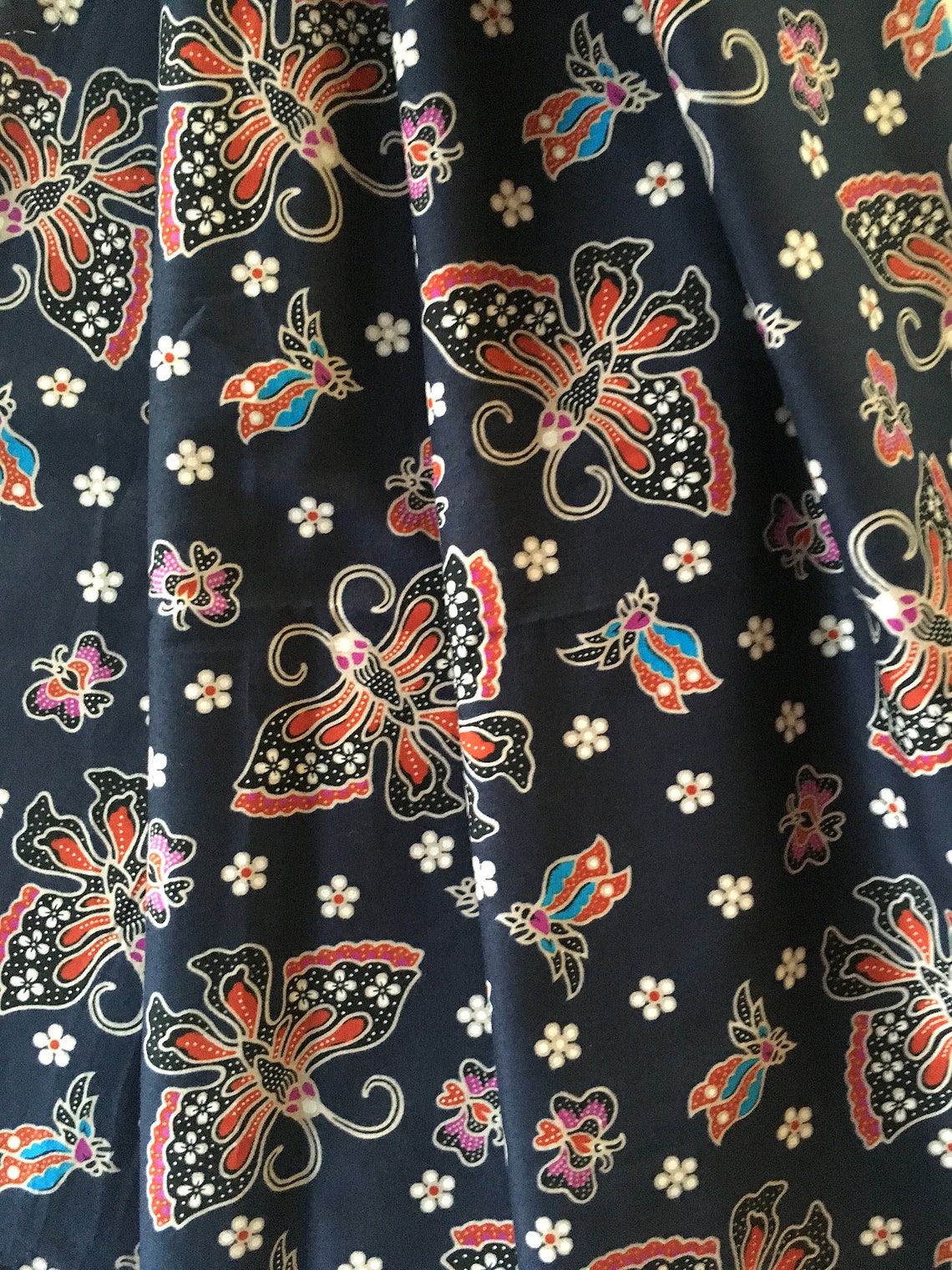 Butterfly Indonesian Batik Printed Fabric in Navy Blue - Etsy