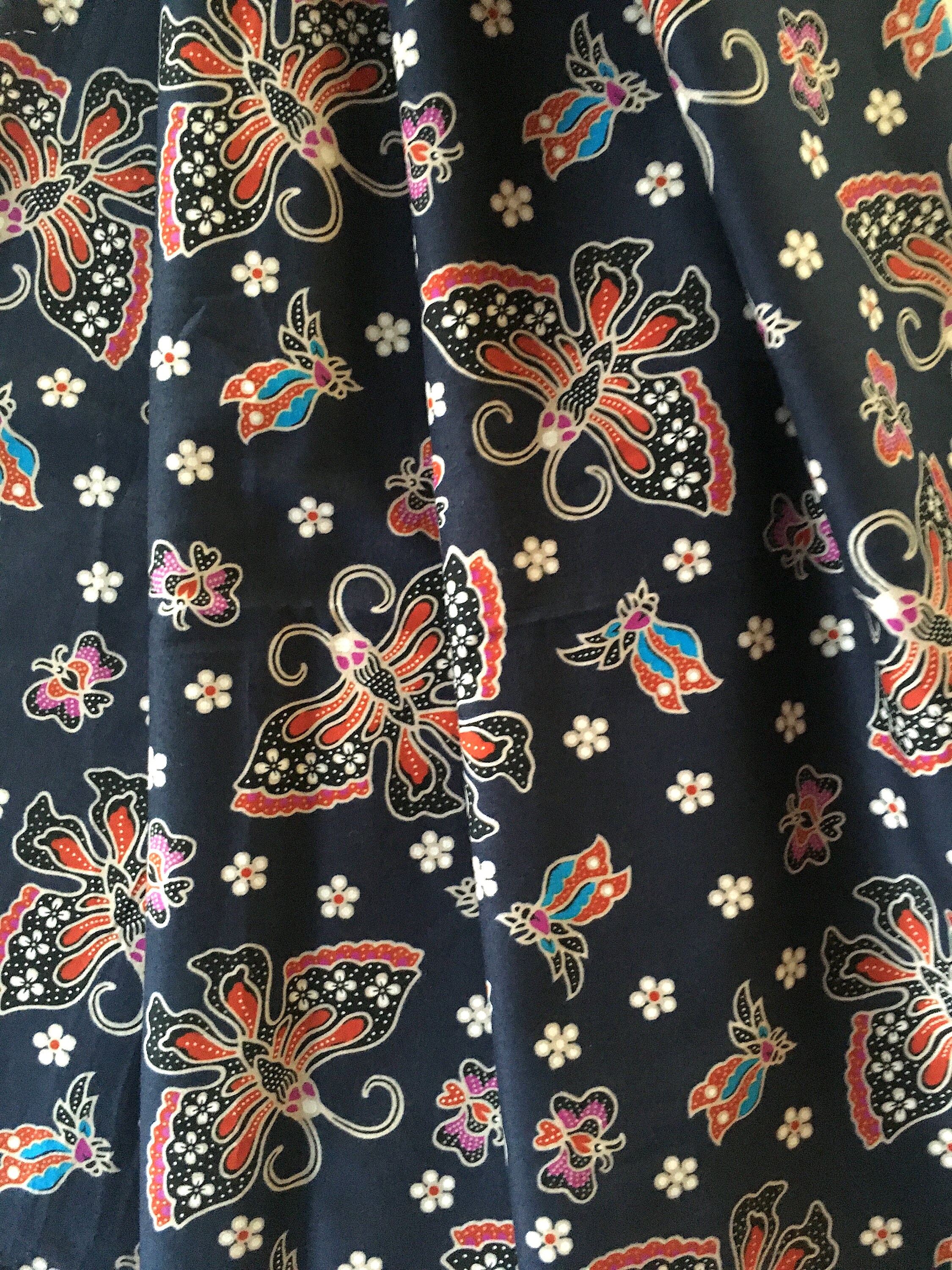 Butterfly Indonesian Batik Printed Fabric in Navy Blue - Etsy