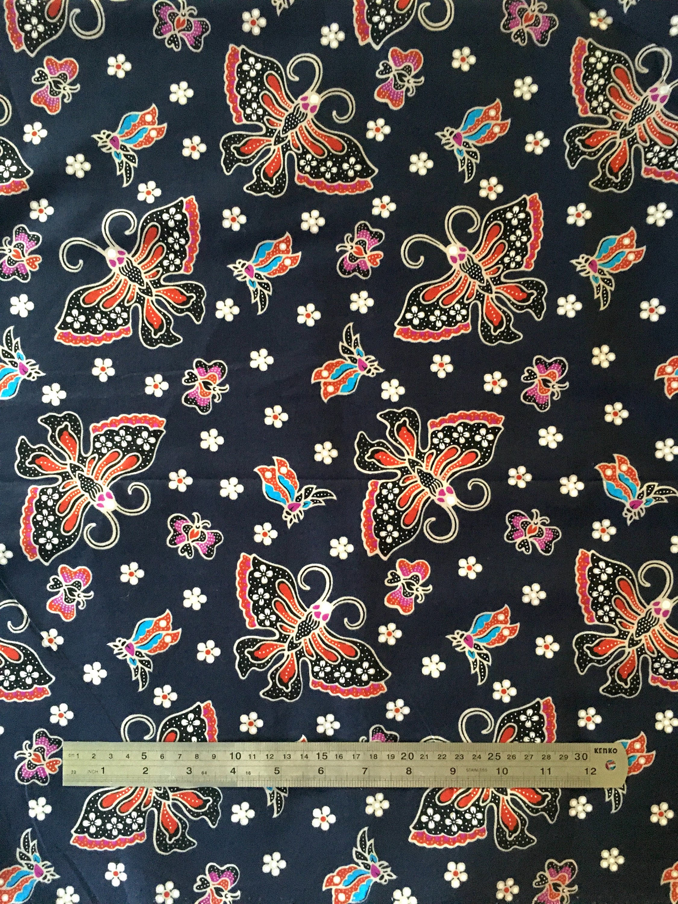 Butterfly Indonesian Batik Printed Fabric in Navy Blue - Etsy