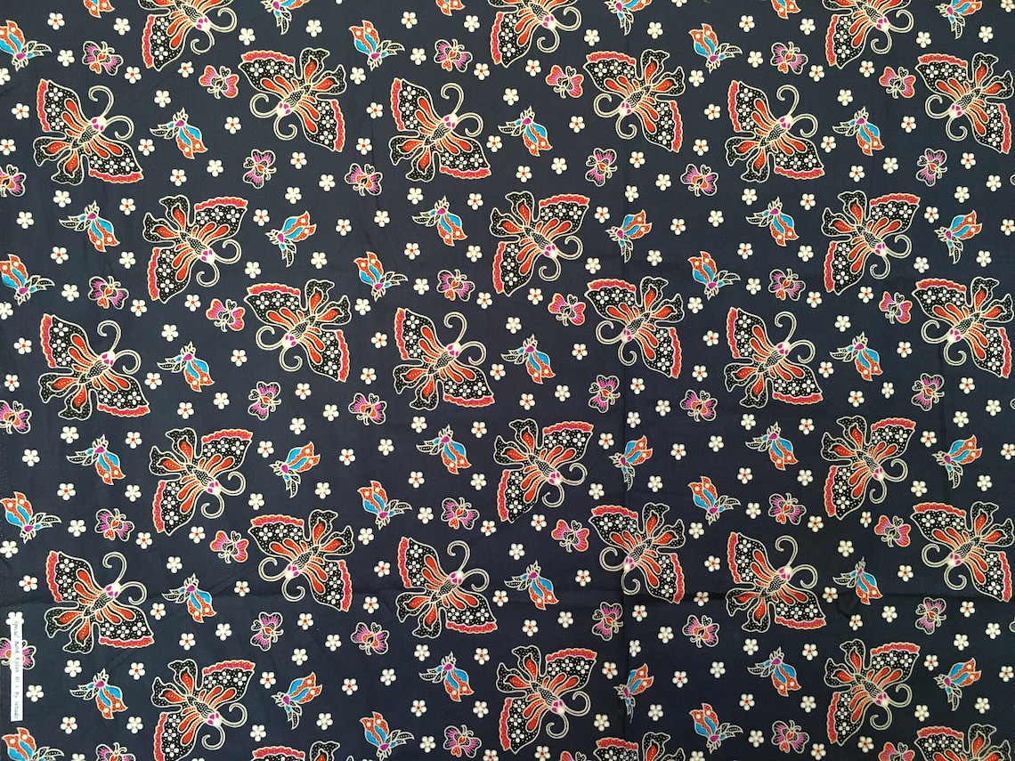 Butterfly Indonesian Batik Printed Fabric in Navy Blue - Etsy