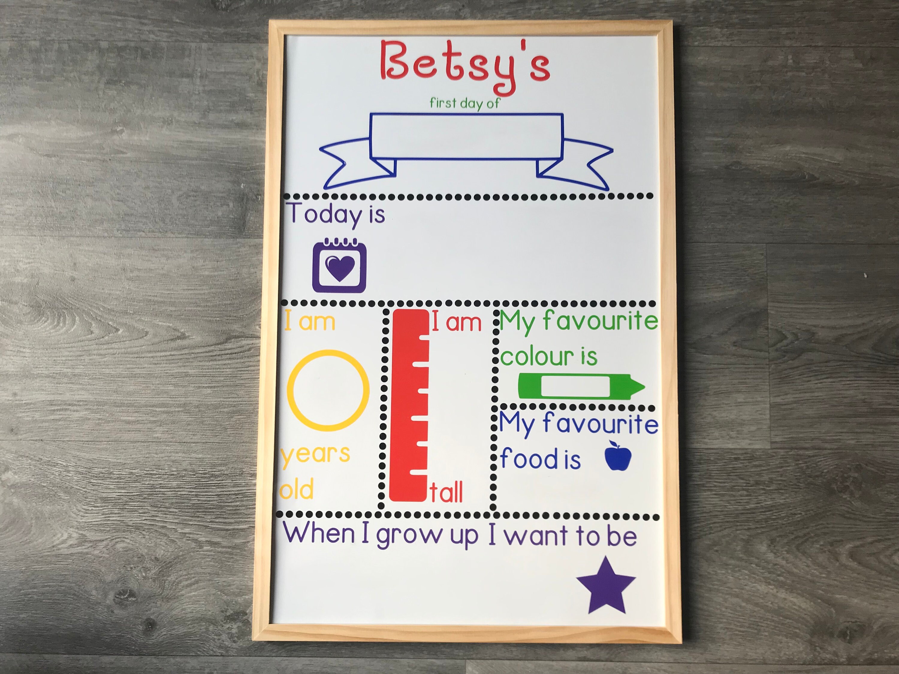 Personalised first Day Board for School or Nursery. Reusable on Dry ...