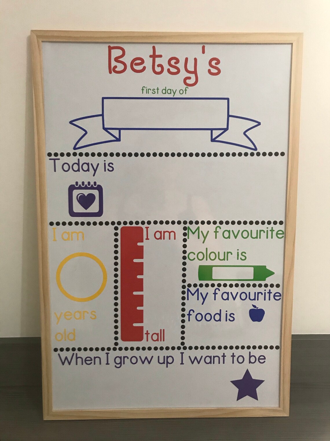 Personalised first Day Board for School or Nursery. Reusable on Dry ...