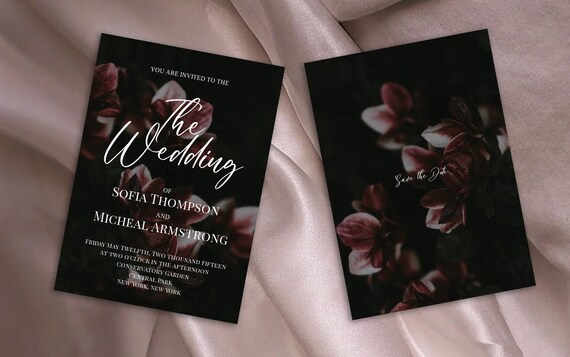 Dark Themed Wedding Invitation Template Set Modern Wedding | Etsy
