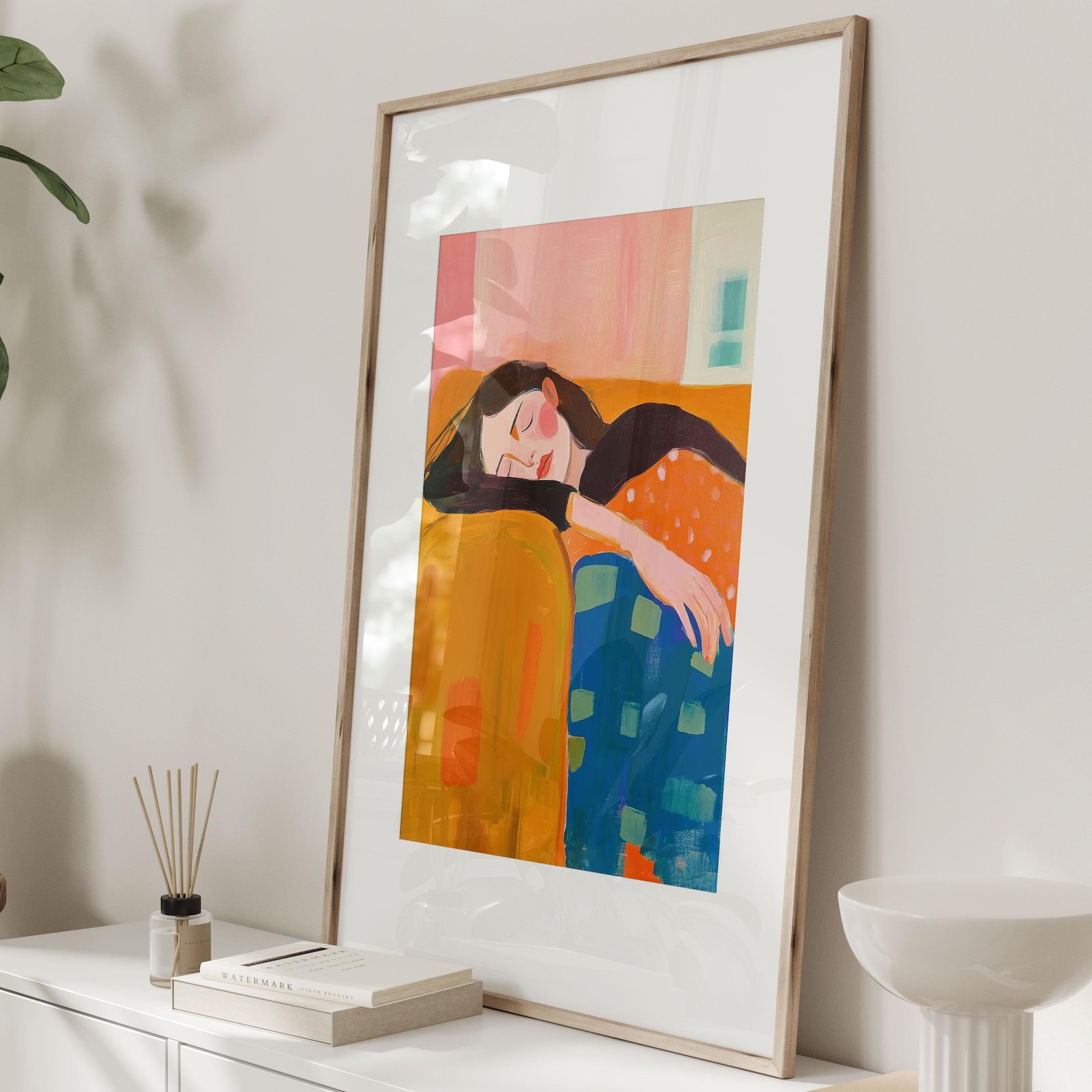 Sleeping Woman Art Print | Modern Abstract Wall Art in Warm Colours ...