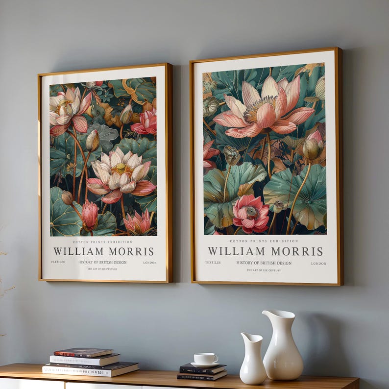 William Morris Lotus Flower Art Prints Set of 2 | Botanical Wall Art ...