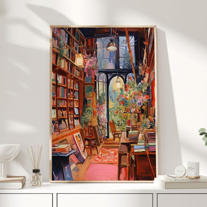 Vintage Book Store Poster, Book Shop Print, Book Lovers Gift, Reading ...
