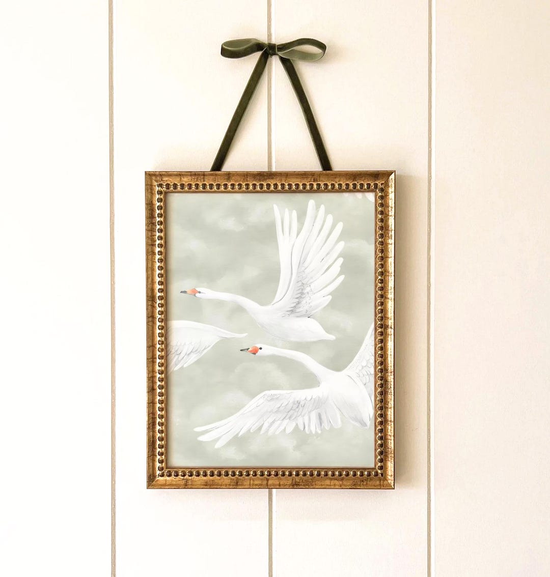Sage Green Swan Nursery Wall Art Soft Green Baby Print Flying Swans ...