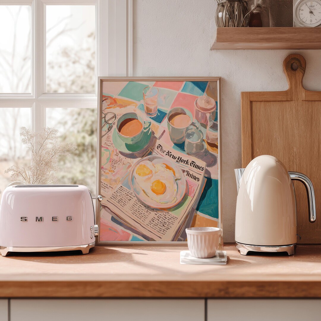 Colourful Breakfast Kitchen Wall Art Print, Fried Eggs & Coffee ...