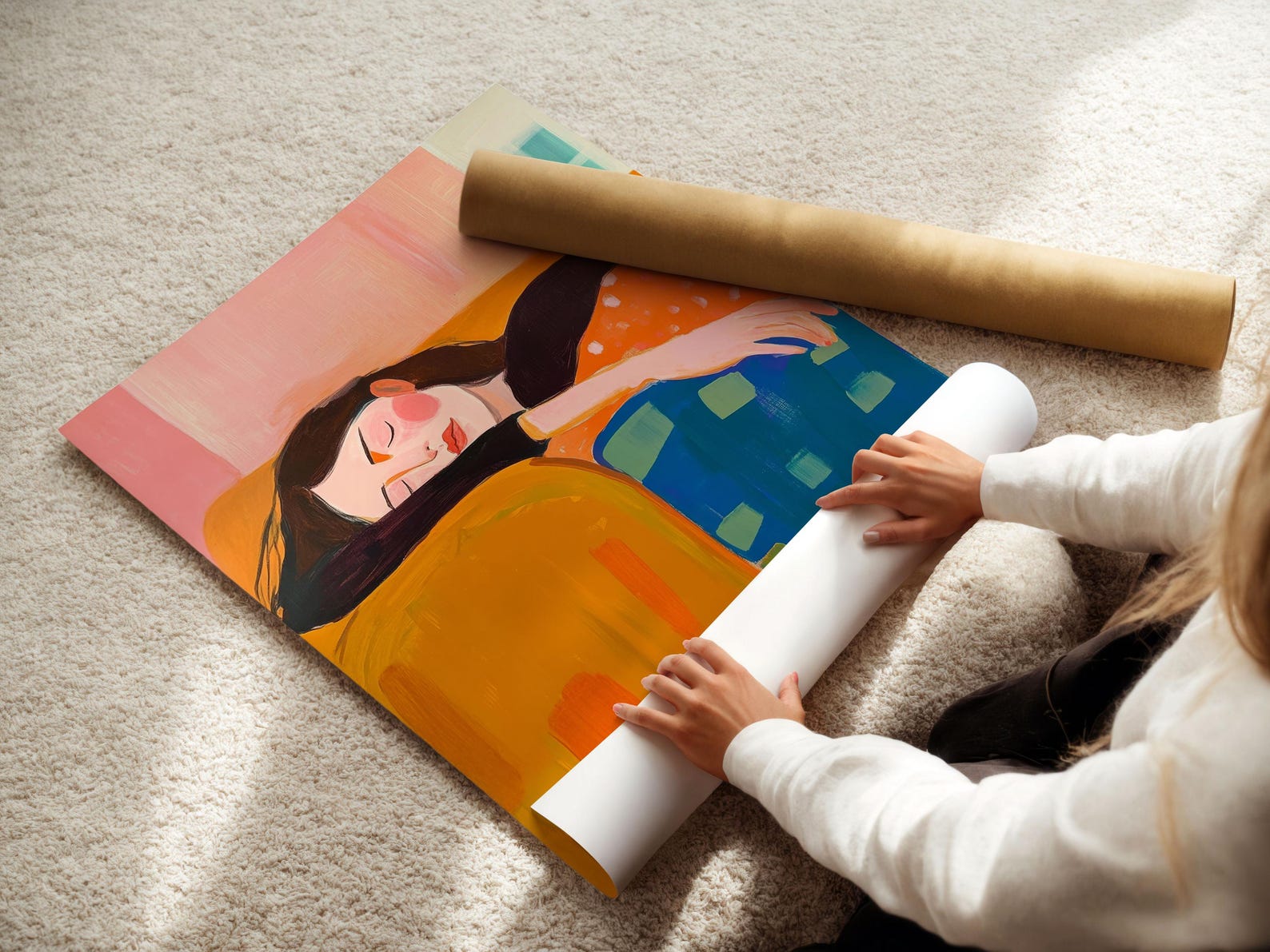 Sleeping Woman Art Print | Modern Abstract Wall Art in Warm Colours ...