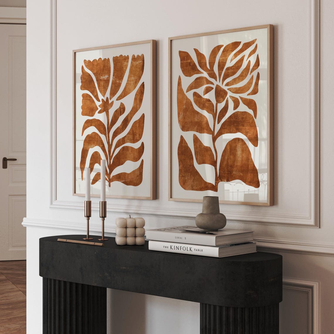 Set of 2 Terracotta Botanical Prints – Abstract Leaf Wall Art – Modern ...