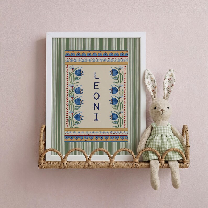 Personalised Name Nursery Print Folk Floral Vintage Wall Decor - Etsy