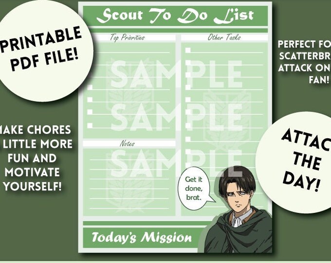 AOT Themed Printable PDF to Do List Attack on Titan Survey Corps Scouts ...