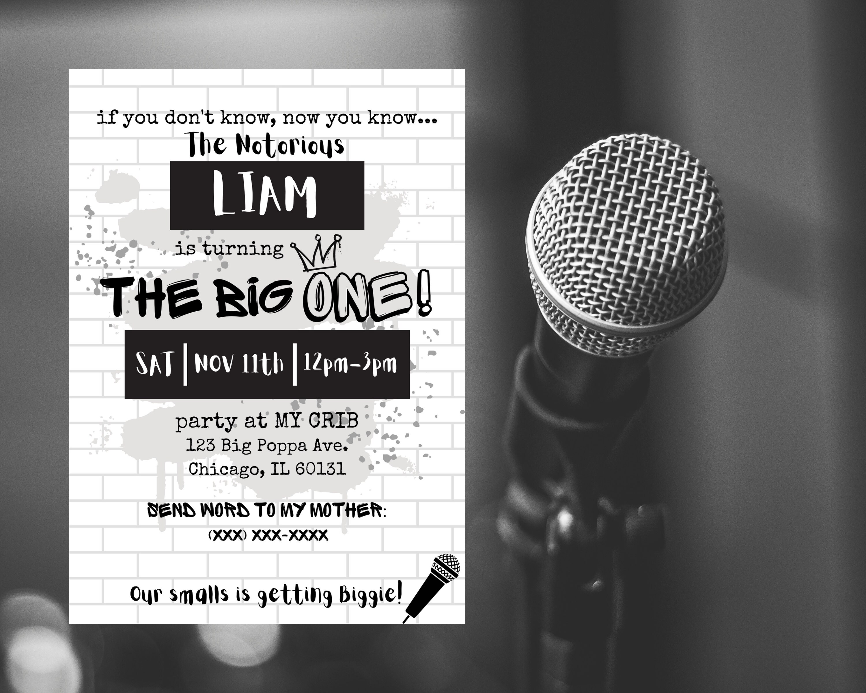 Notorious ONE First Birthday Invitation Template | Biggie Smalls ...
