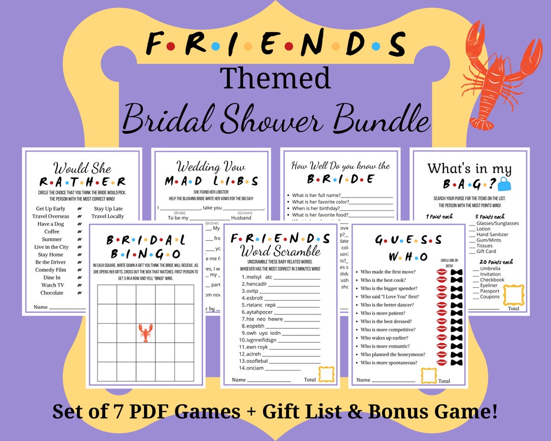 Friends Themed BRIDAL SHOWER Games Bundle Friends TV Show - Etsy