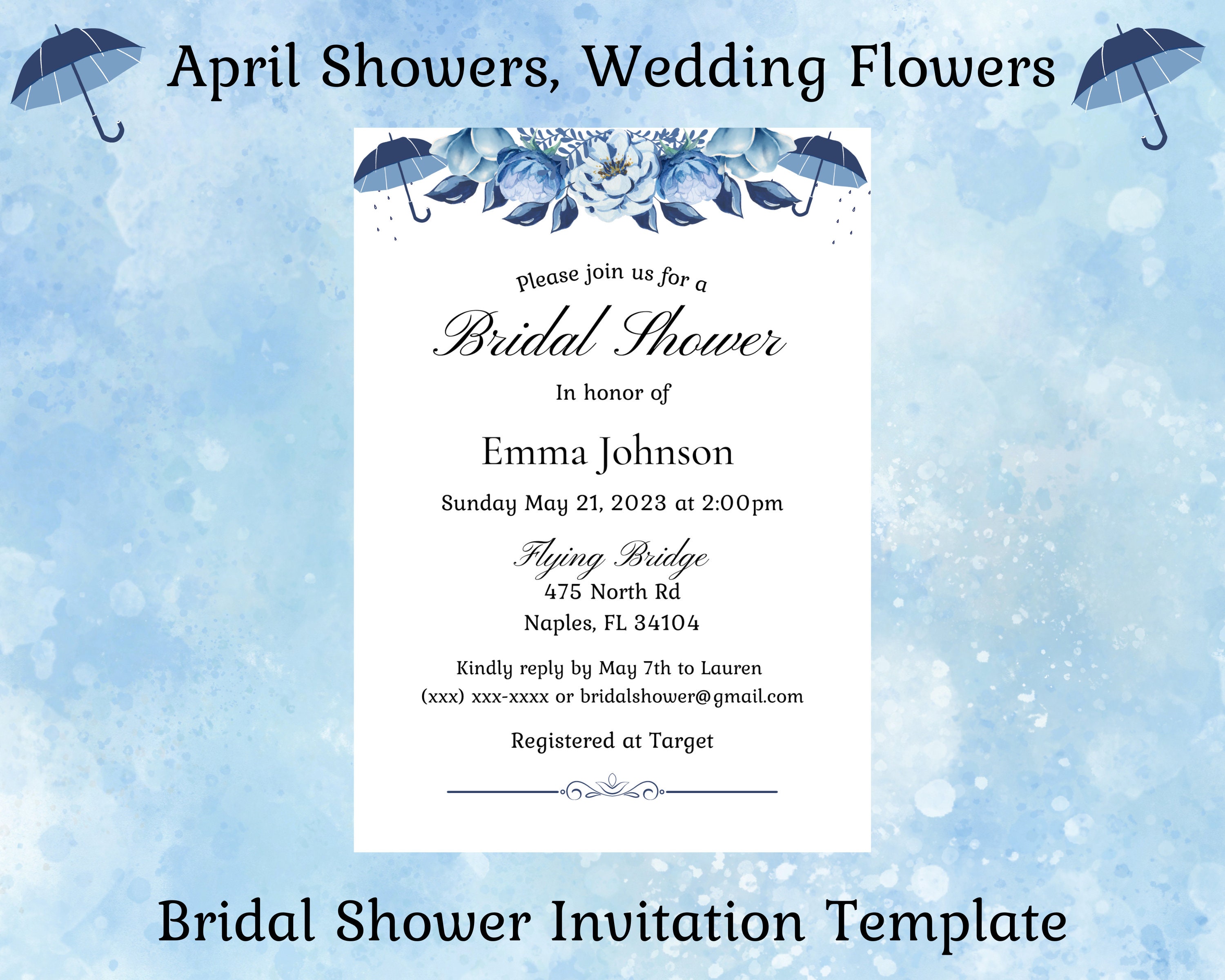 April Showers Wedding Flowers Bridal Shower Invitation Template ...