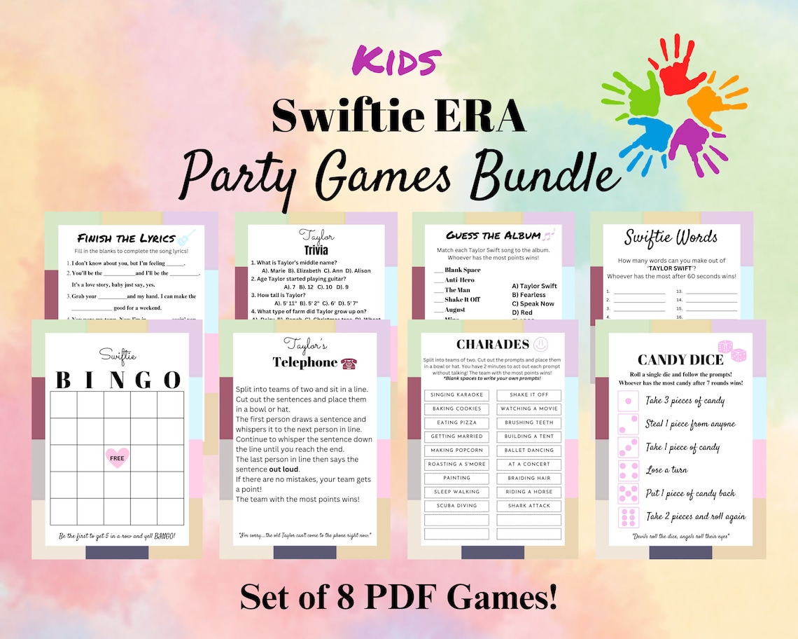 KIDS Swiftie Era Party Games Bundle | Birthday Party Games | Slumber ...