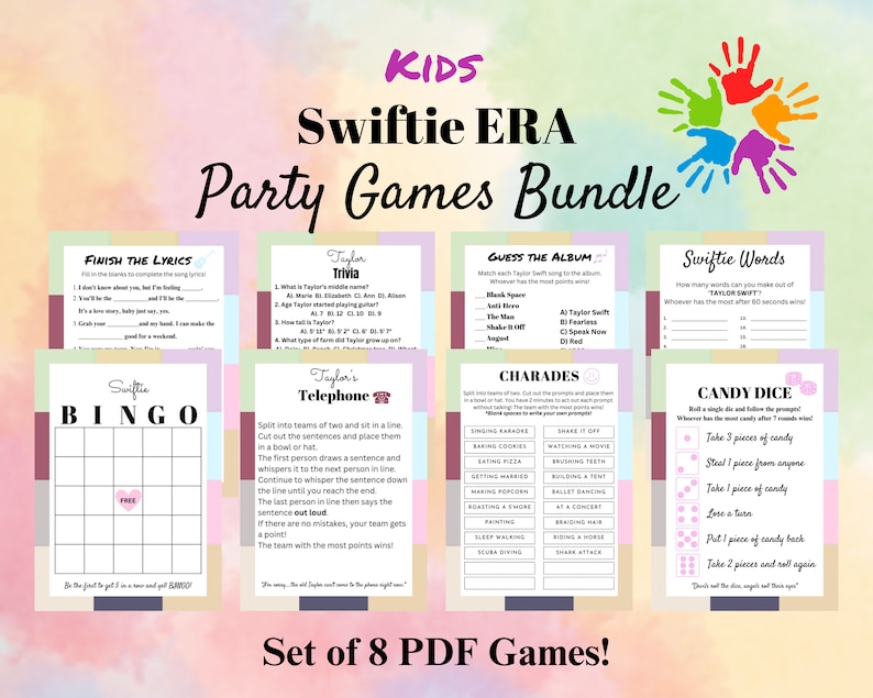 KIDS Swiftie Era Party Games Bundle | Birthday Party Games | Slumber ...