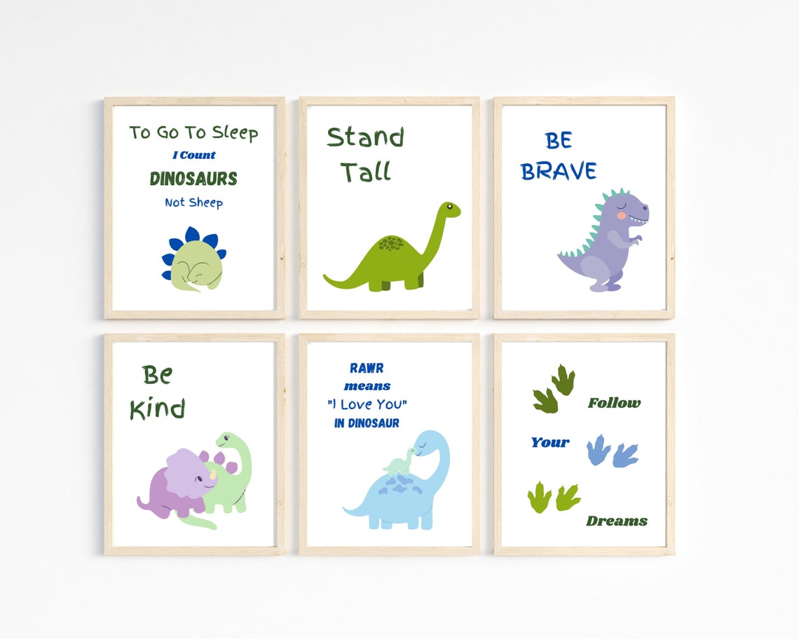 Dinosaur Themed PRINTABLE Wall Art for Nursery Decor, Kid's Room Decor ...