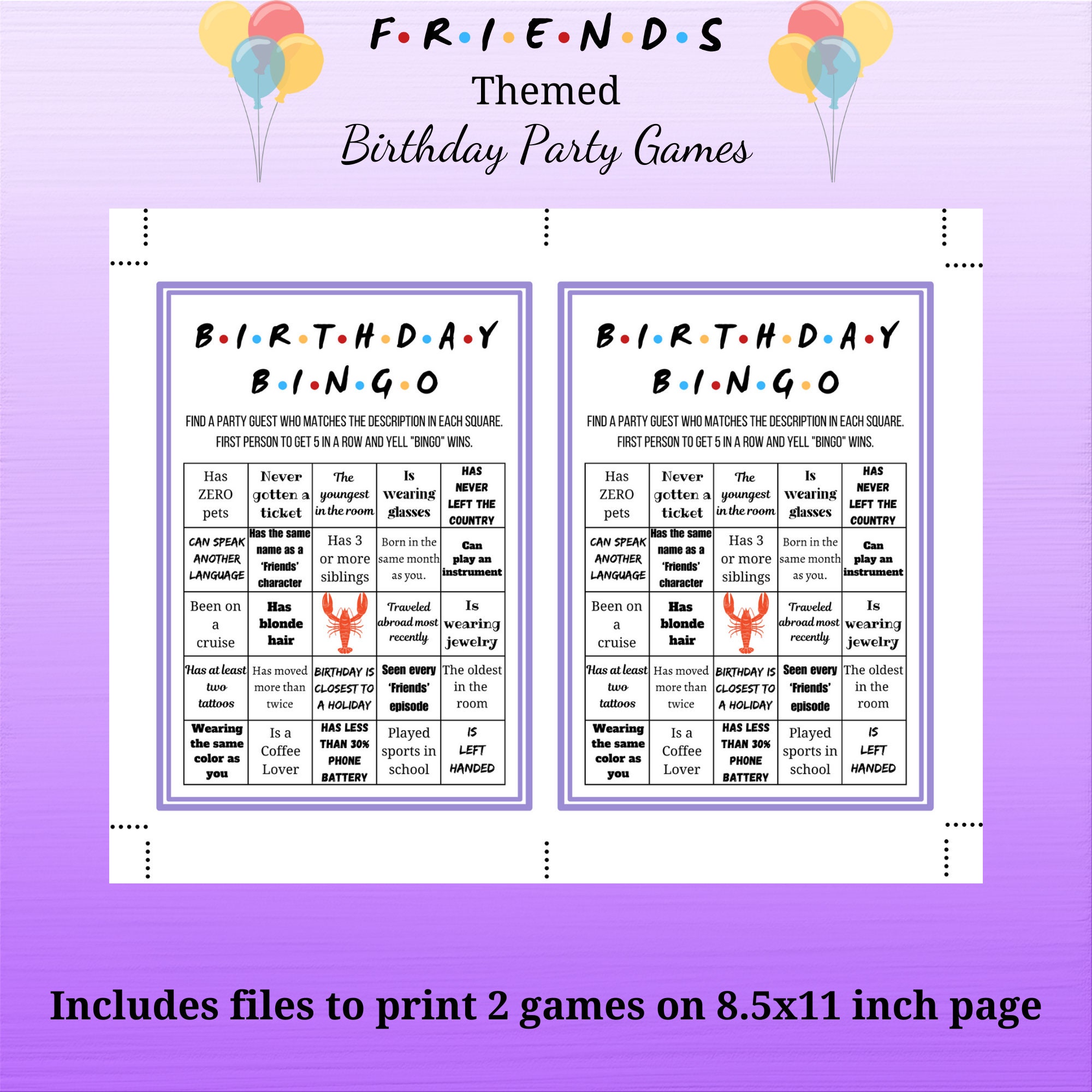 Friends Themed BIRTHDAY PARTY Games Bundle Friends TV Show Printable ...