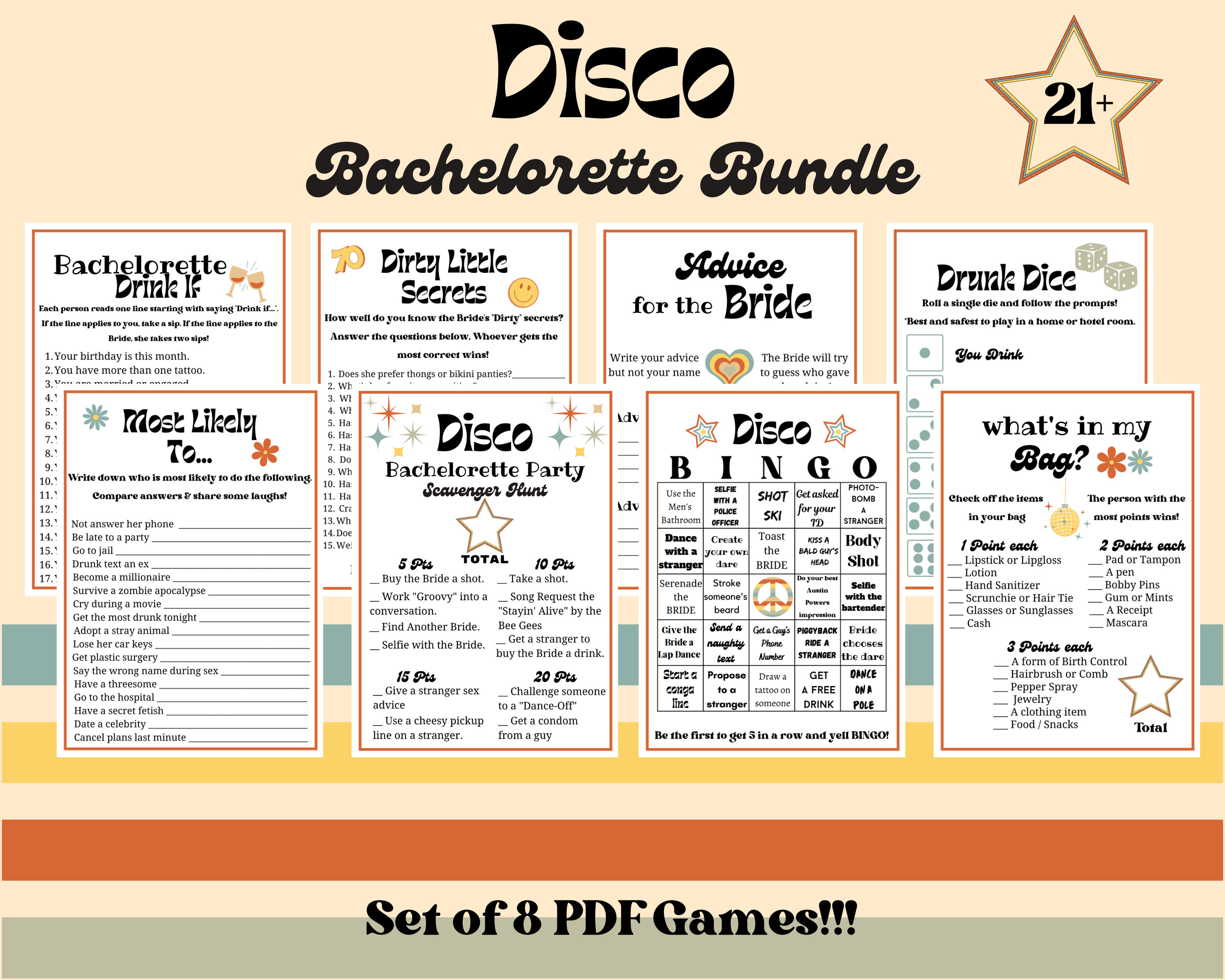 70s Disco Themed Bachelorette Party Games Bundle | Printable Games ...