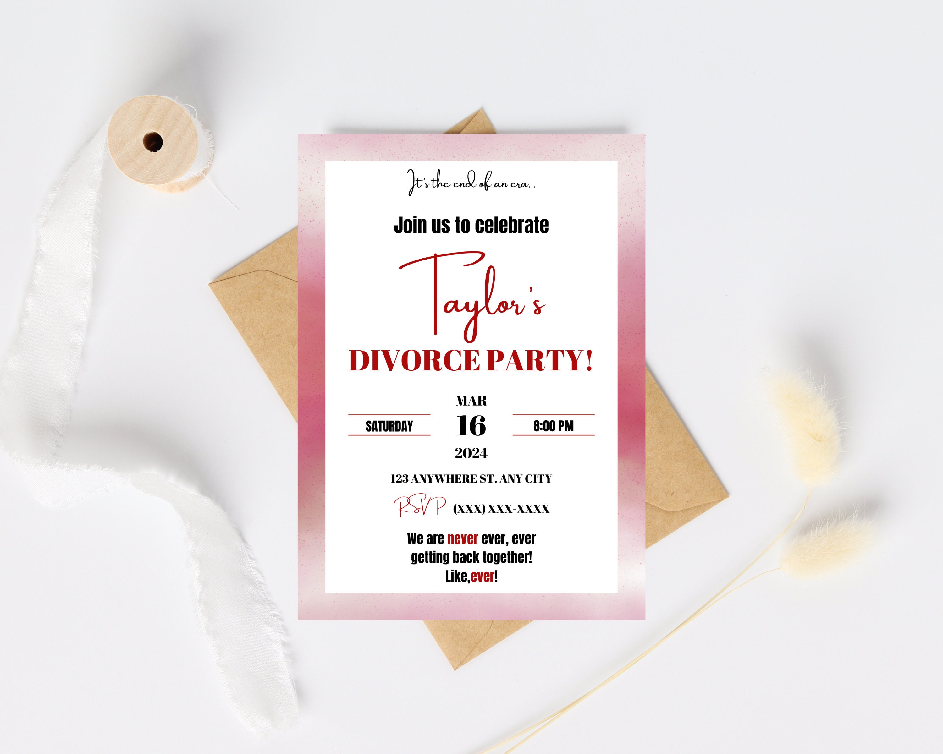 Swiftie RED Inspired Divorce Party Invitation Template | End of an Era ...