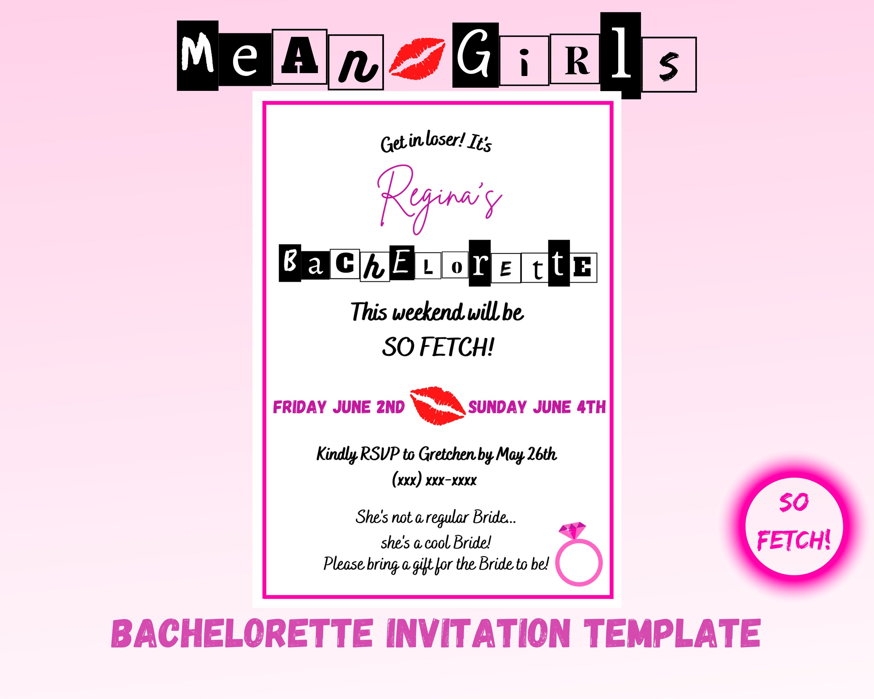 Mean Girls Themed Bachelorette Party Invitation Template Editable ...