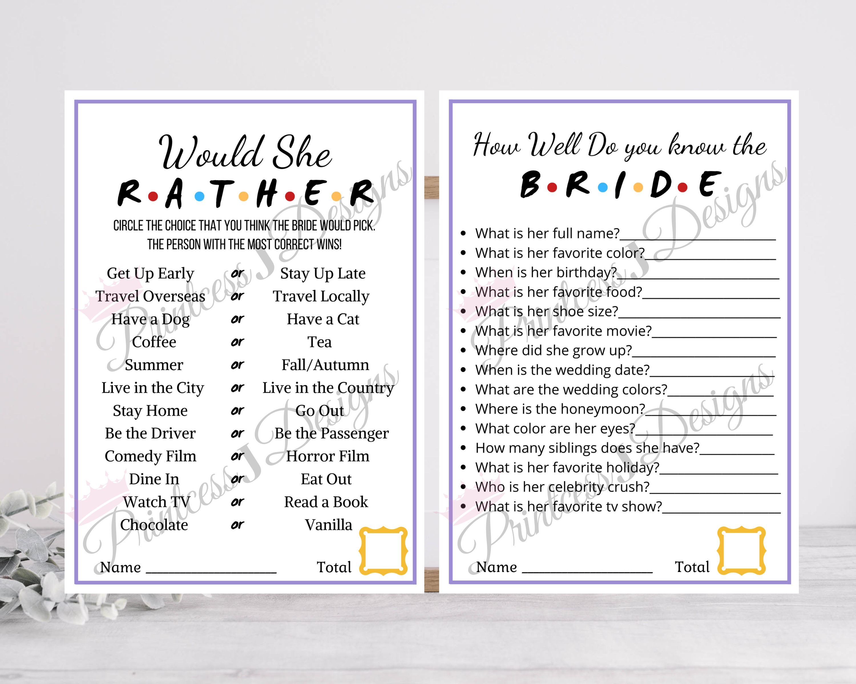 Friends Themed BRIDAL SHOWER Games Bundle Friends TV Show Printable ...
