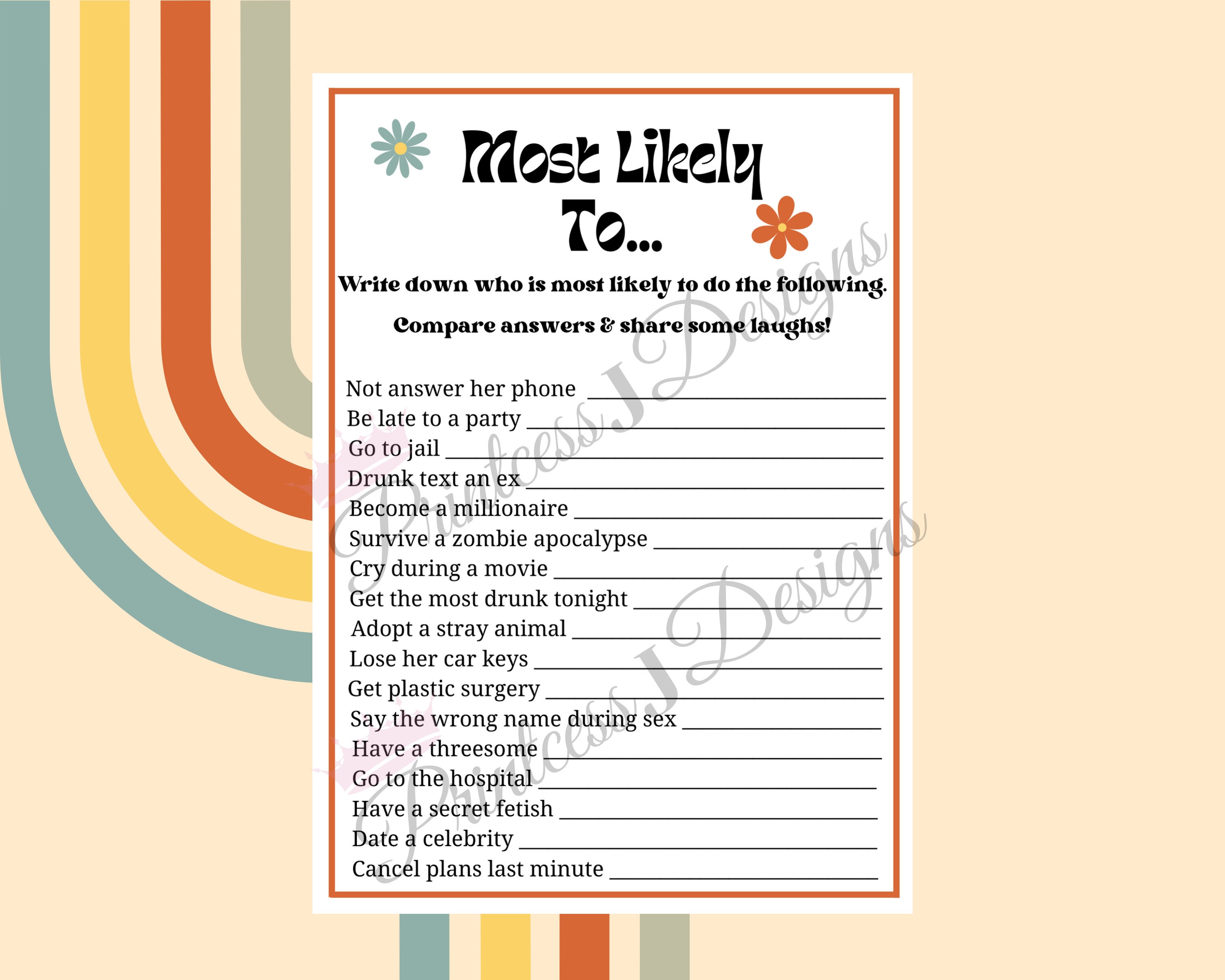 70s Disco Themed Bachelorette Party Games Bundle Printable Games ...