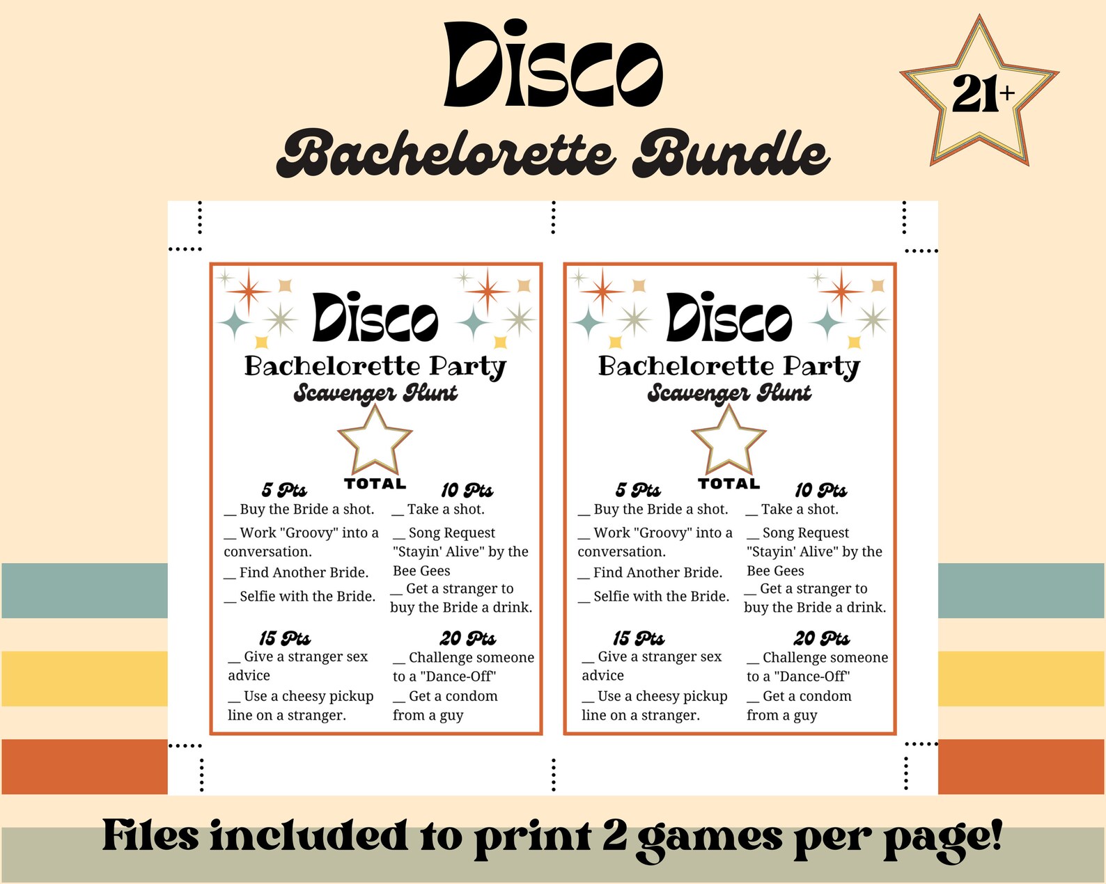 70s Disco Themed Bachelorette Party Games Bundle Printable Games ...