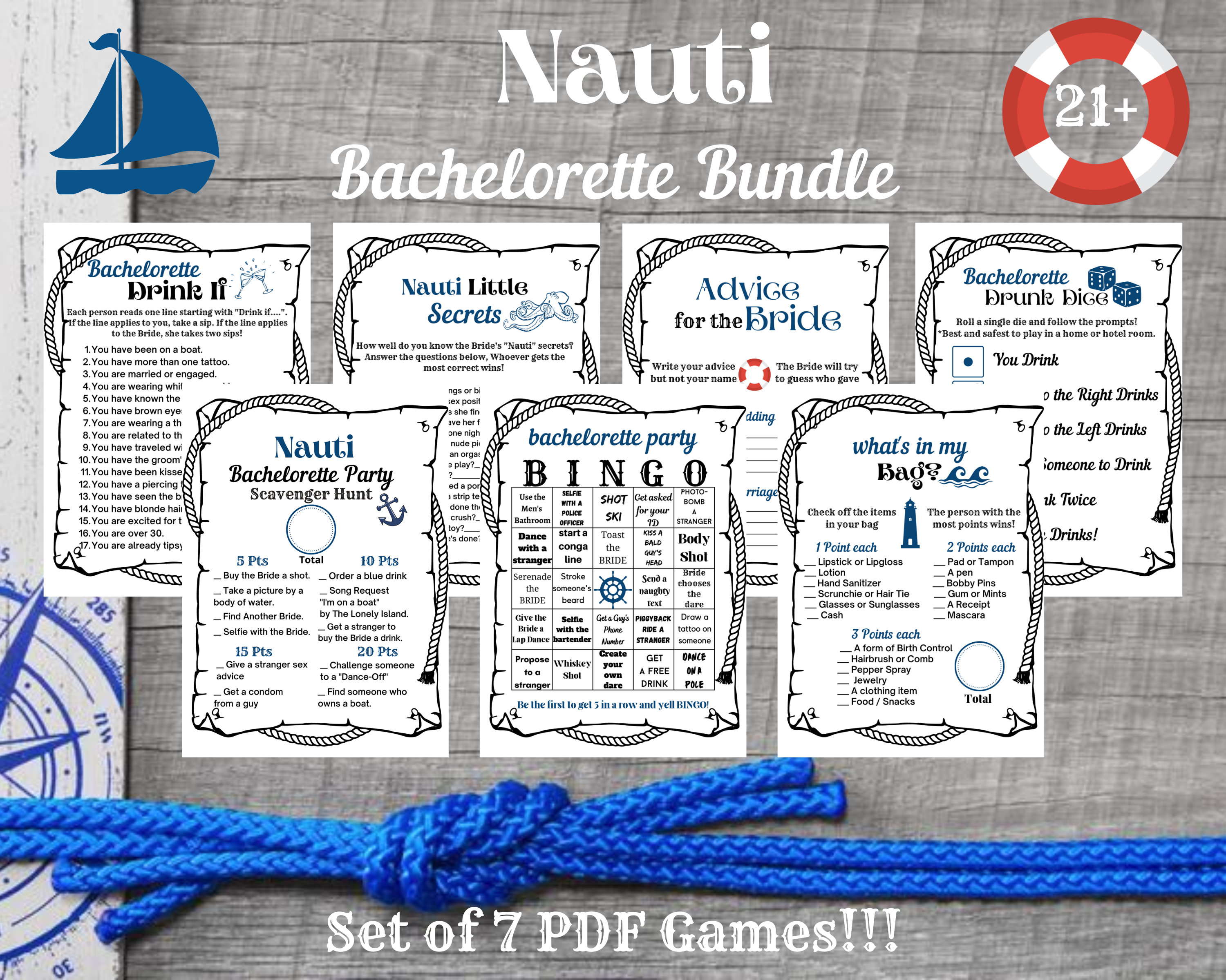 Nauti Bachelorette Party Games Bundle Nautical Party Bride's Last Sail ...