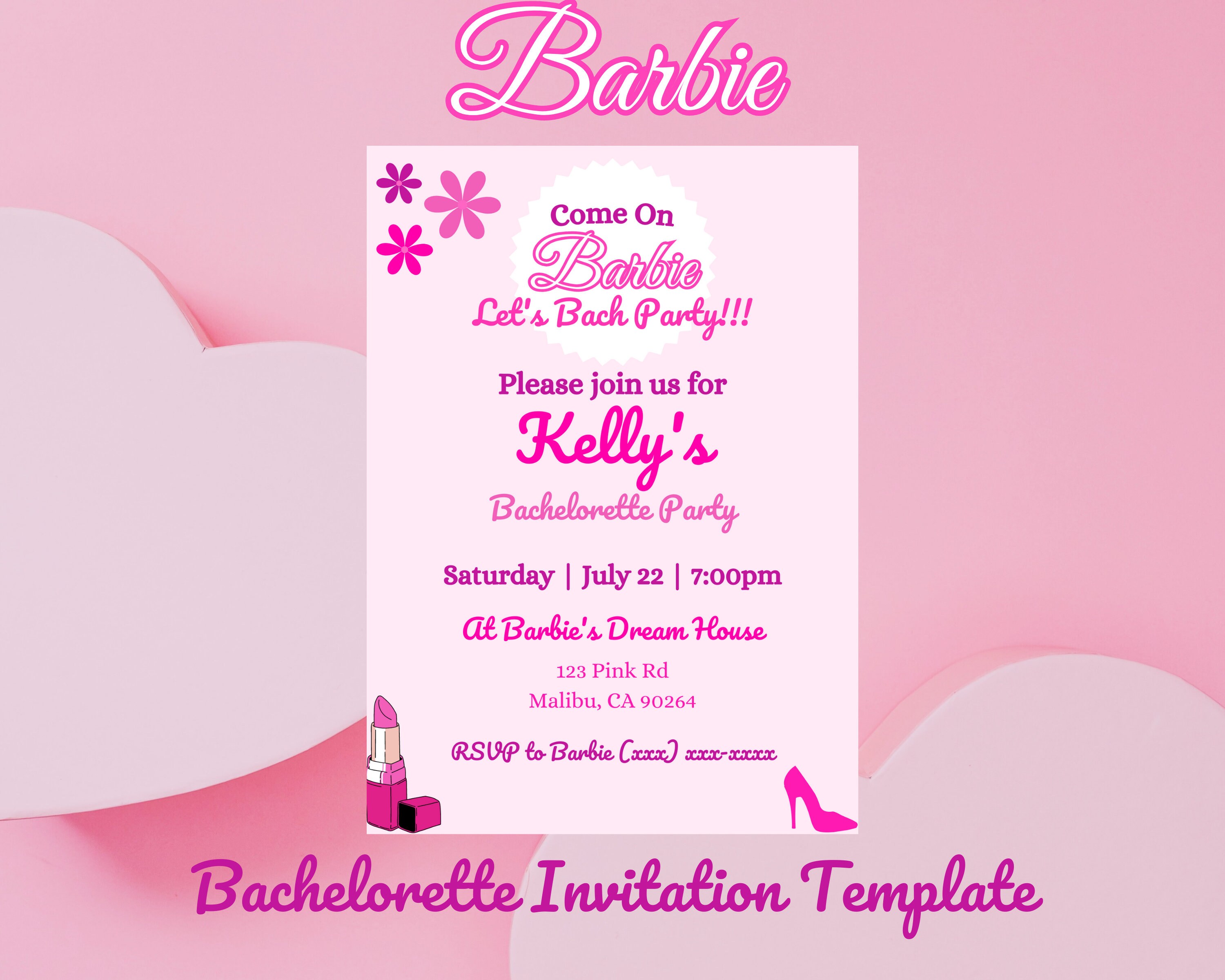 Barb Doll Themed Bachelorette Party Invitation Template | B A R B I E ...
