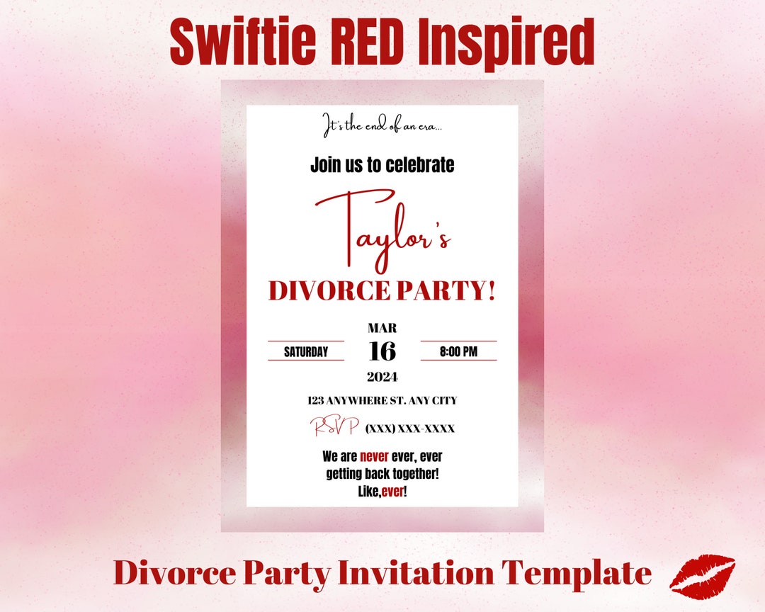 Swiftie RED Inspired Divorce Party Invitation Template | End of an Era ...