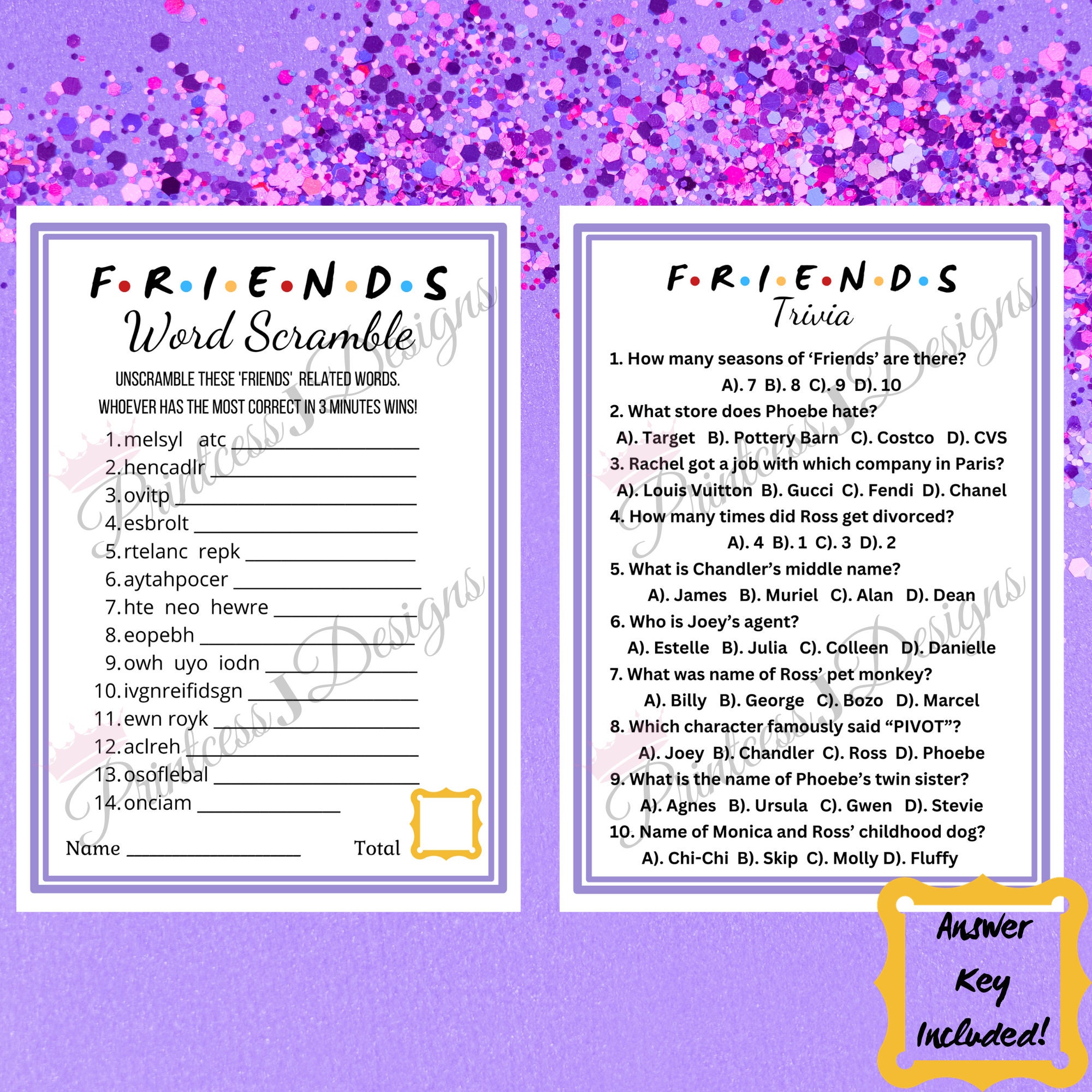 Friends Themed BIRTHDAY PARTY Games Bundle Friends TV Show Printable ...