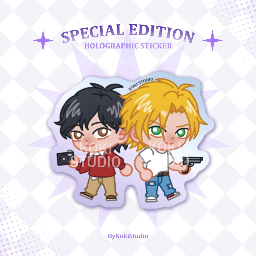 Ash & Eiji | Holographic Sticker | Fanart Merch | Anime Sticker | Chibi ...