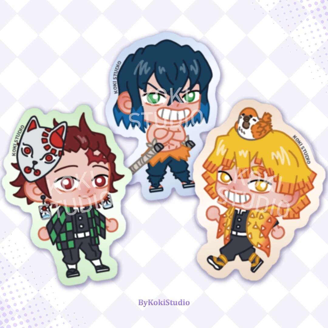 Tanjiro, Zenitsu & Inosuke | Matte Stickers | Fanart Merch | Anime ...