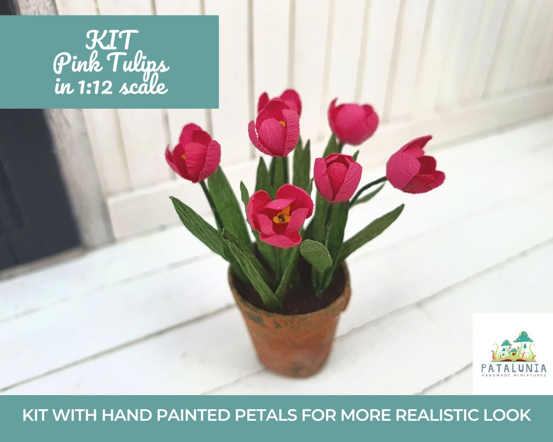 Kit Miniature Plants Pink Tulips Dollhouse Miniatures in 12th Scale DIY ...