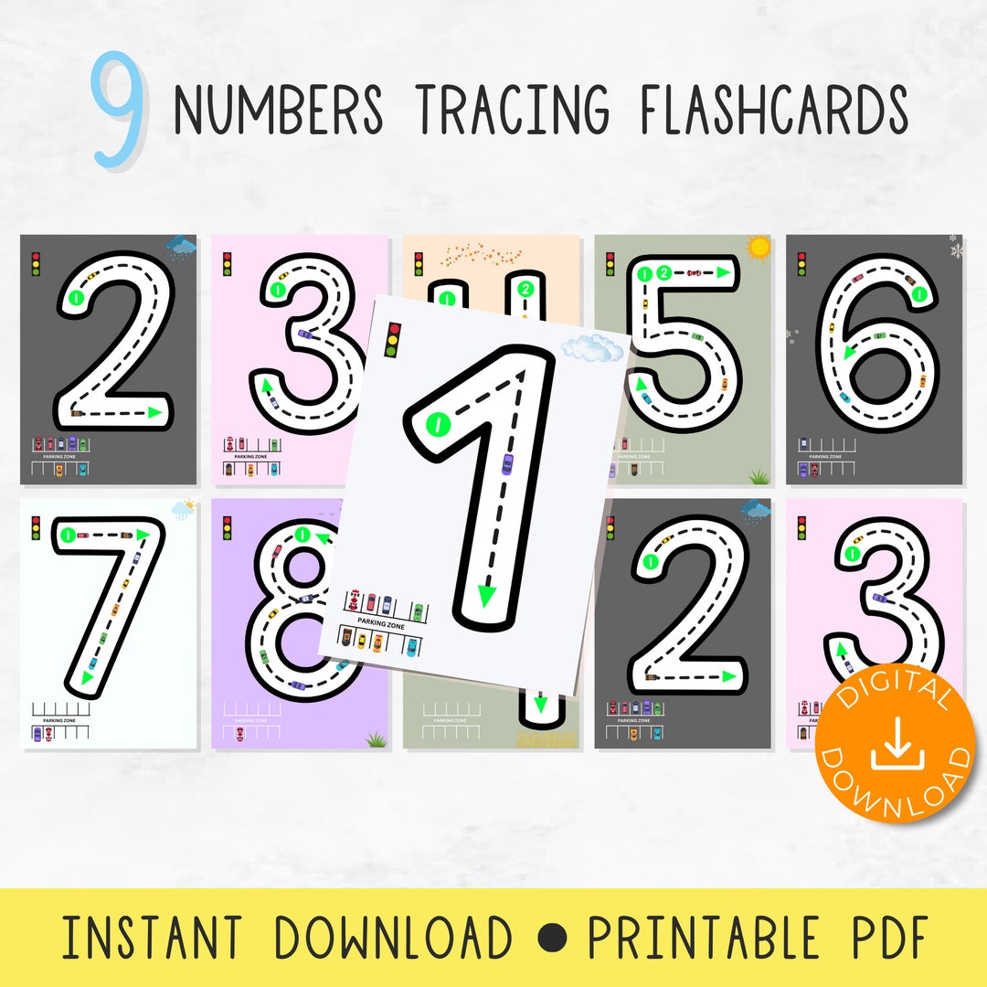 Numbers Tracing Flashcards - Preschool and Kindergarten Activity, Learn ...