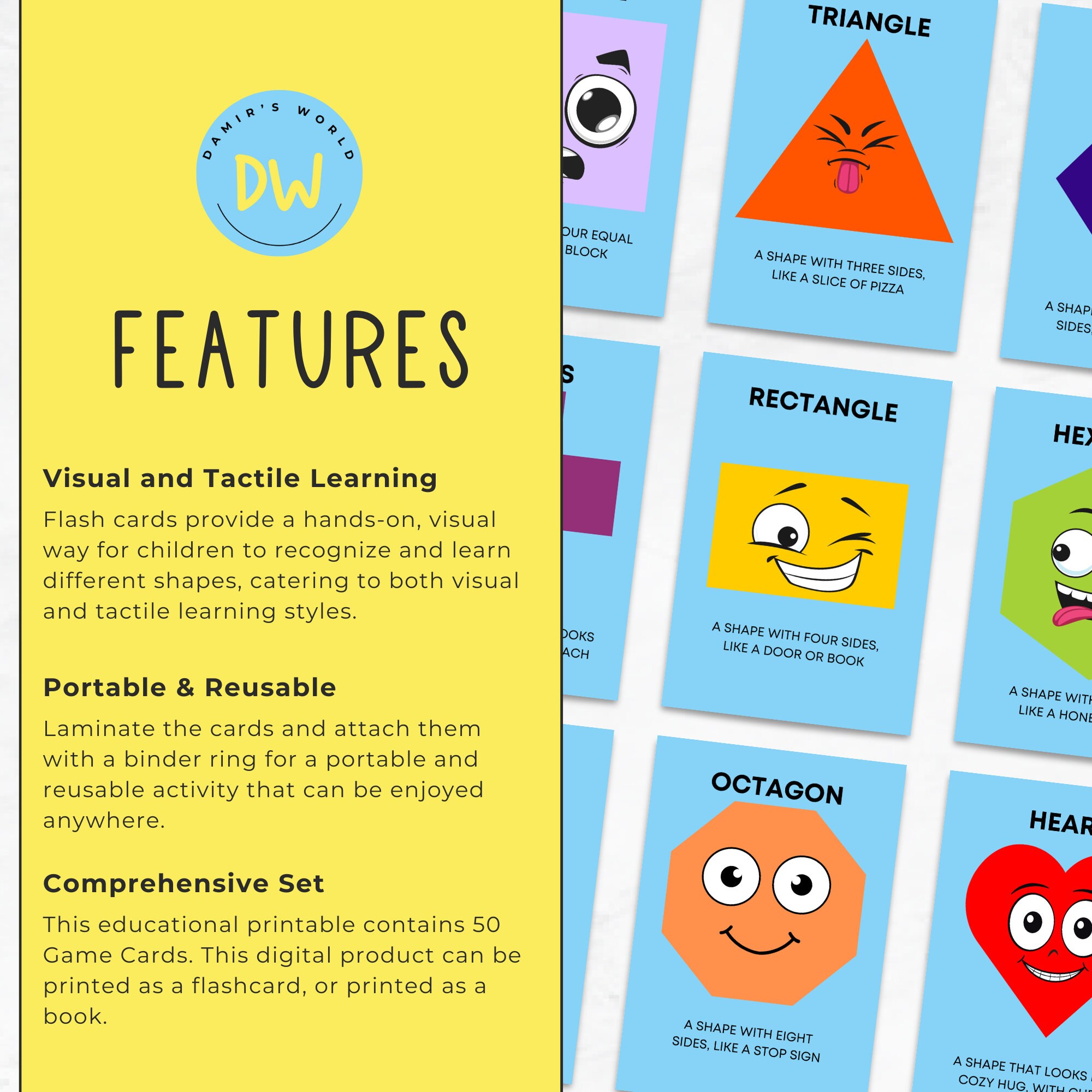 Shapes Recognition Flash Cards - Classroom Visual Shapes, Funny Faces ...