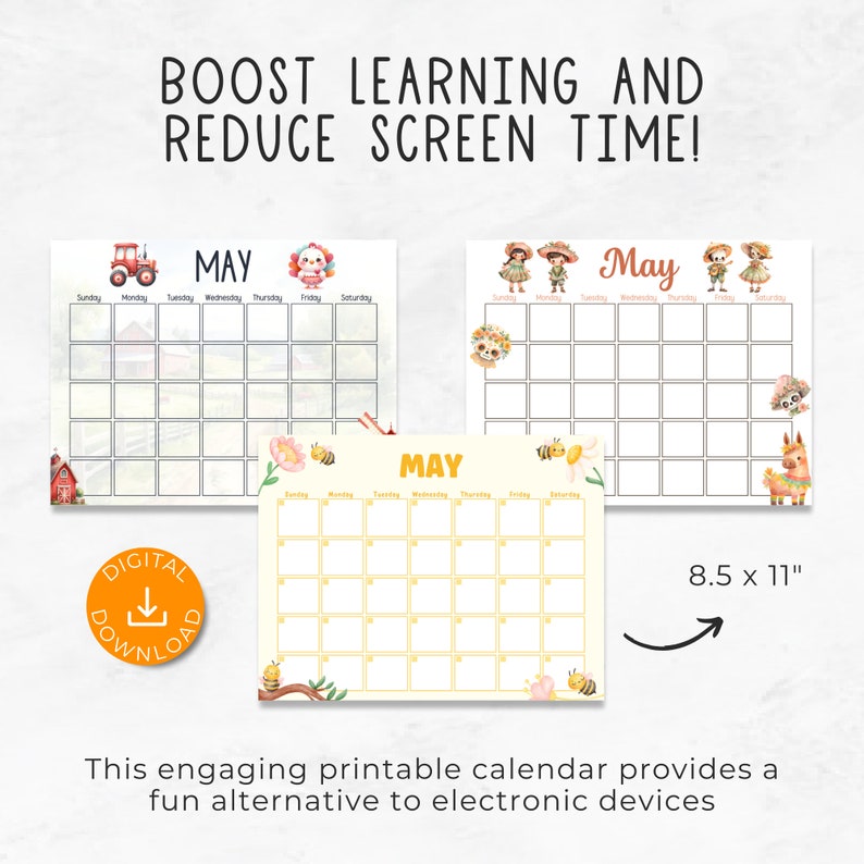 Printable Calendar Bundle for Kids, Undated Printable Kids Calendars ...