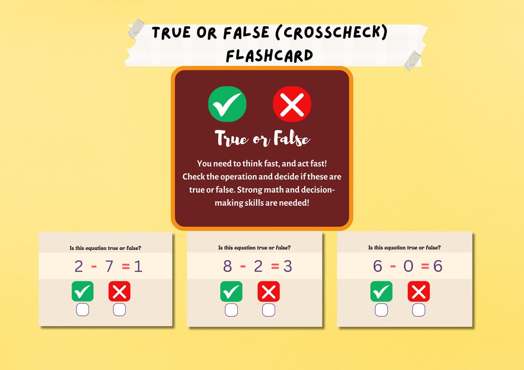 Crosscheck, True or False Game Math Games for Kids. Educational Activity, Number Skill ...