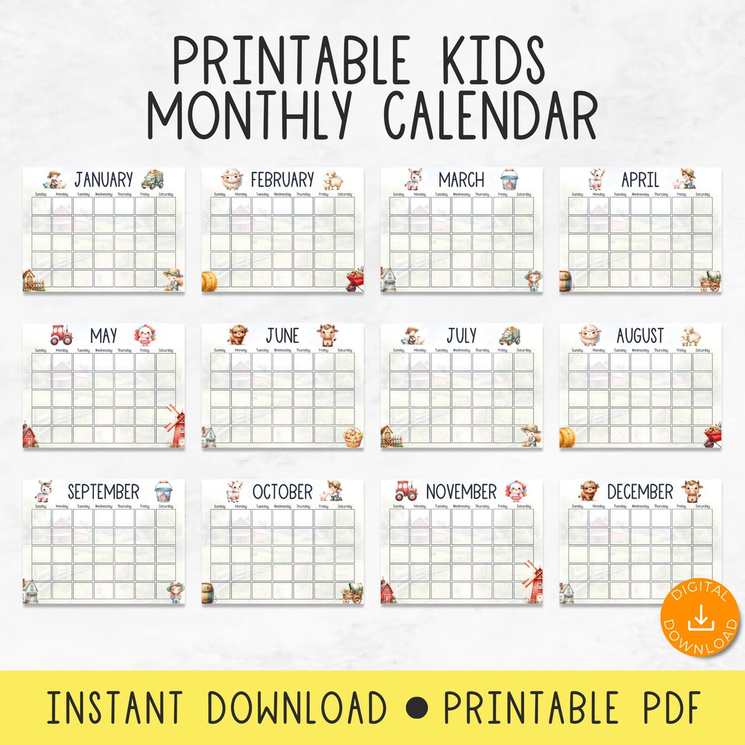 Farm Animals Printable Calendars, Undated Printable Kids Calendars ...