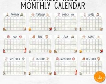 Printable Calendars, Undated Printable Kids Calendars, Watercolor ...